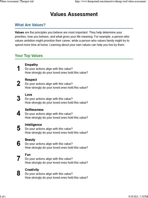 Values Assessment Pdf