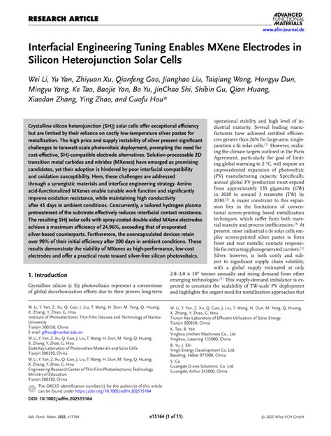 Interfacial Engineering Tuning Enables Mxene Electrodes In Silicon Heterojunction Solar Cells