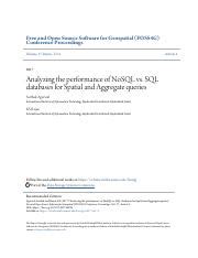 Analyzing The Performance Of Nosql Vs Sql Databases For Spatial Pdf