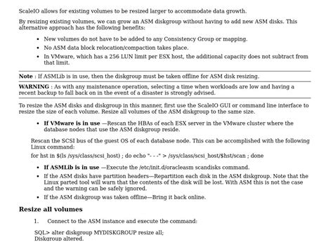 Resizing Existing Asm Disks Oracle Asm On Scaleio Best Practices Dell Technologies Info Hub