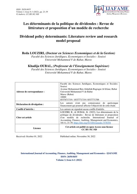 Pdf Dividend Policy Determinants Literature Review And Research Model Proposal