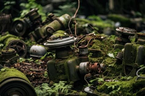 Premium Ai Image A Group Of Rusty Objects In The Woods