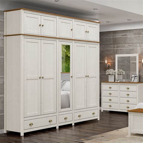 Guarda Roupa Casal Linha Topázio Branco Lavado Teca 10 Portas Espelho