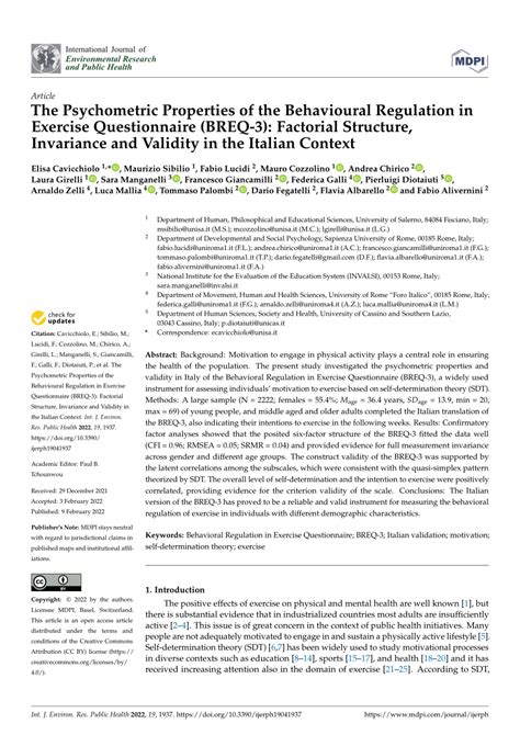Pdf The Psychometric Properties Of The Behavioural Regulation In Exercise Questionnaire Breq