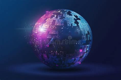 Futuristic Abstract Sphere Global Network Puzzle Circuit Board Design Stock Illustration