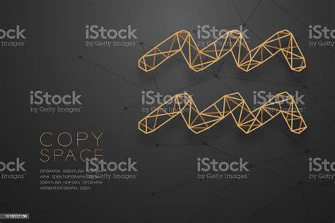 물병자리 조디악 로그인 와이어 프레임 다각형 골든 프레임 구조 포춘 텔러 컨셉 디자인 그림 복사 공간 벡터 Eps 10 블랙