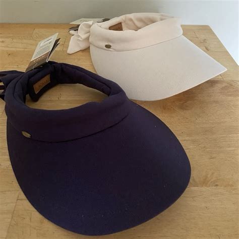 Scala Visor Back Bow Cotton Nwt Wide Brim Packable Sun Hat Navy White