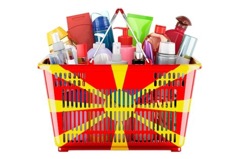 Premium Photo Shopping Basket With Macedonian Flag Full Of Cosmetic