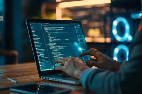 Software Developer Coding On Laptop With Realtime Feedback In Modern