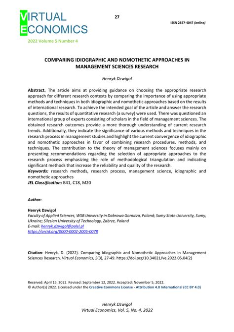 Pdf Comparing Idiographic And Nomothetic Approaches In Management