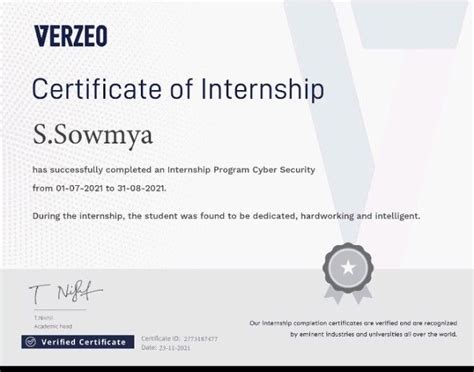 Sowmya S On Linkedin Completed An Internship On Cyber Security With Verzeo During 2021
