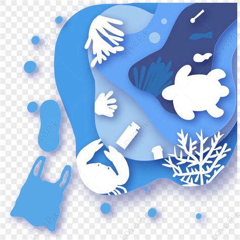 Plastic Garbage Pollution Marine Paper Cutting Styleoceanblue Png
