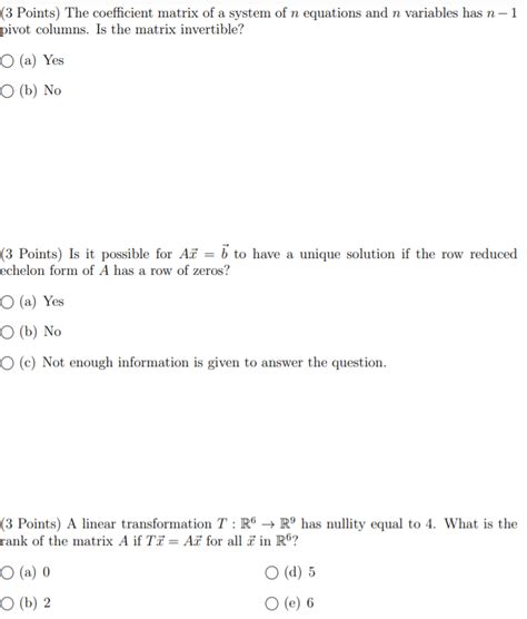 Solved Points The Coefficient Matrix Of A System Of N Chegg