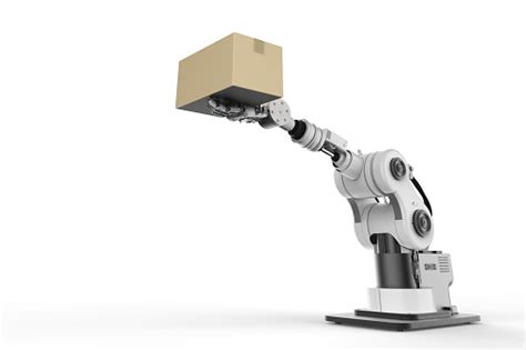 Lengan Robot Bekerja Dengan Kotak Kardus Foto Stok Unduh Gambar