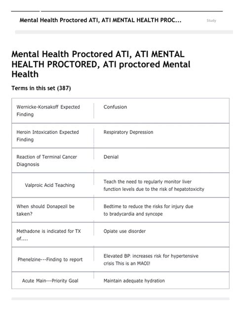 Mental Health Proctored ATI ATI MENTAL HEALTH PROCTORED ATI Proctored Mental Health Flashcards