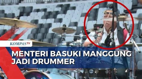 Aksi Menteri PUPR Basuki Tampil Jadi Drummer Band Cokelat Di Depan