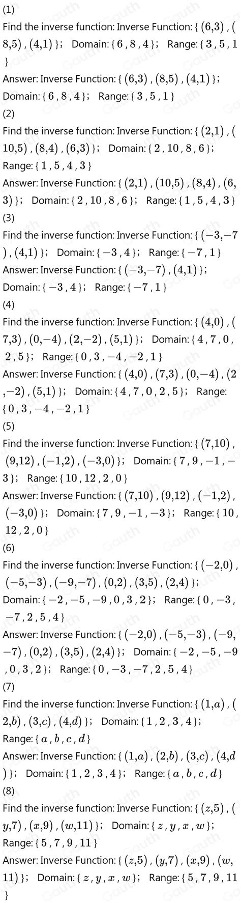 Solved A Instructions Determine The Inverse Of The Following Set Of One To One Ordered Pairs