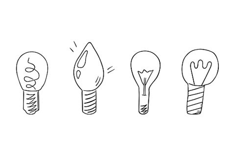 Bola Lampu Doodle Set Perangkat Listrik Yang Digambar Tangan Konsep Ide