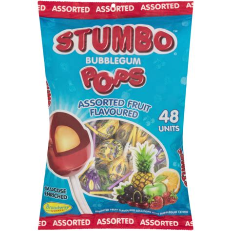 Broadway Sweets Stumbo Assorted Fruit Flavoured Bubblegum Pops 48 Pack