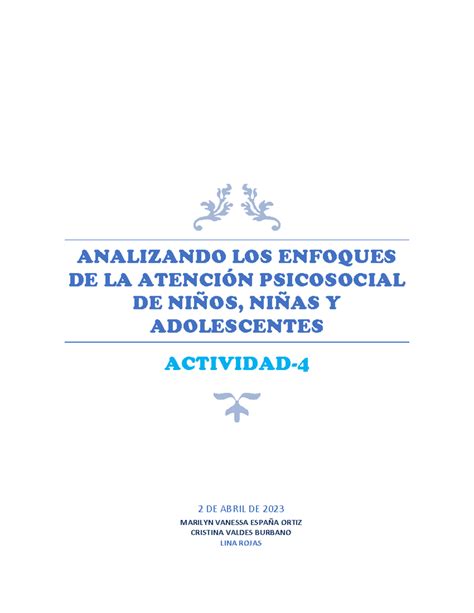 Actividad 4 Analizando Los Enfoques De La Atención Psicosocial De