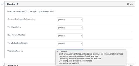 Solved DQuestion 2 20 Pts Match The Contraception To The Chegg Com
