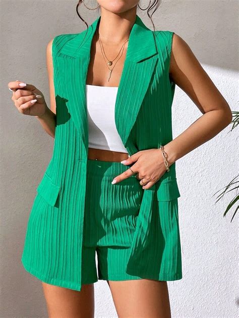 Green Casual Collar Sleeveless Plain Embellished Non Stretch Women