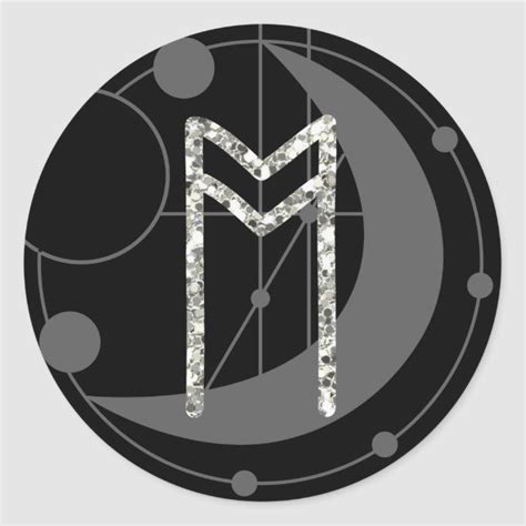 Letter M Rune Runic Monogram Geometric Moon Black Classic Round Sticker