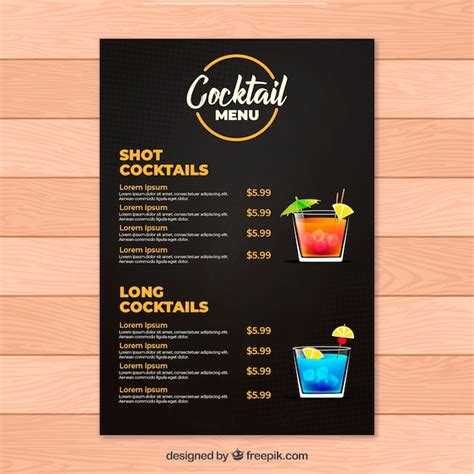 Free Vector Cocktail Menu Template With Flat Design