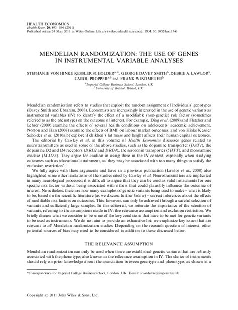 pdf mendelian randomization the use of genes in instrumental