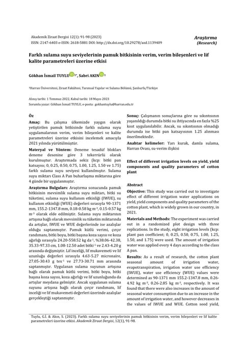 (PDF) Effect of different irrigation levels on yield, yield components and quality parameters of ...