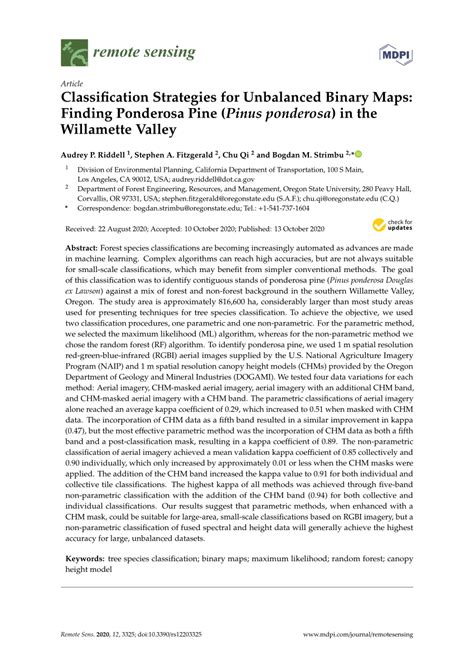 Pdf Classification Strategies For Unbalanced Binary Maps Finding Ponderosa Pine Pinus