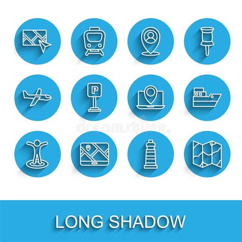 set line location with person city map navigation lighthouse folded