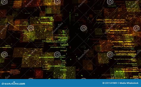 digital program codes moving asymmetrically on a dark screen animation
