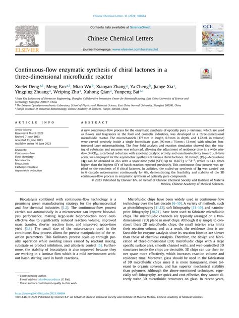 Pdf Continuous Flow Enzymatic Synthesis Of Chiral Lactones In A Three Dimensional Microfluidic