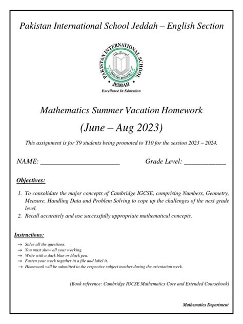 Y9 Math Sum Hw 23 24 Pdf Mathematics Mathematical Physics