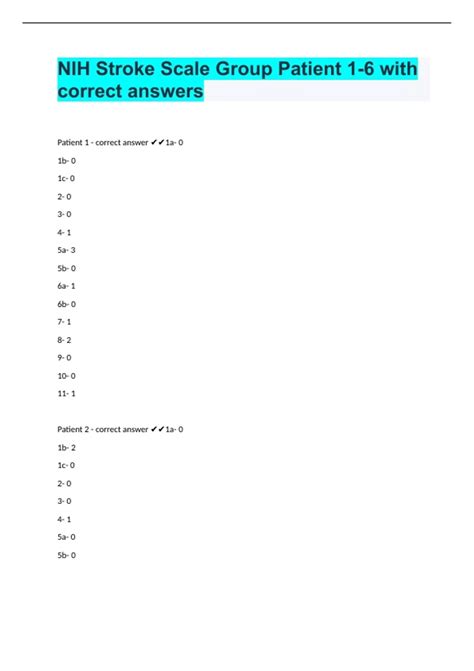 Nih Stroke Scale Group Patient 1 6 With Correct Answers Nih Stroke Scale Group Patient 1 6
