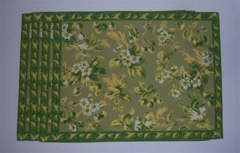 Vintage April Cornell Green Lime Cherry Cherries Print Set Of 4