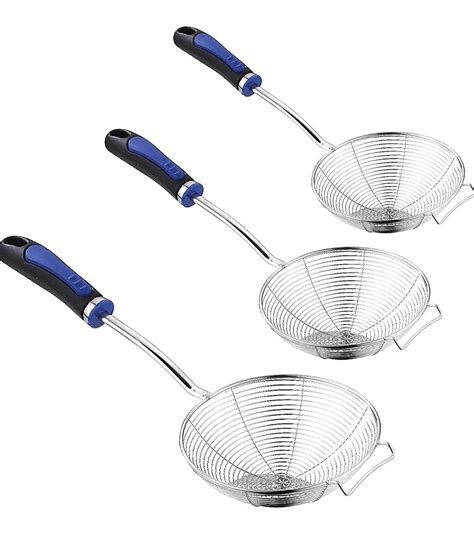HUDBIL Sigma Frying Strainer DEEP Fry MESH Strainer JHARA Puri Strainer Set Of Blue Handle