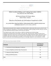 2021 Nha Certified Billing And Coding Specialist Cbcs Test Plan 1 Pdf Docx NHA Certified