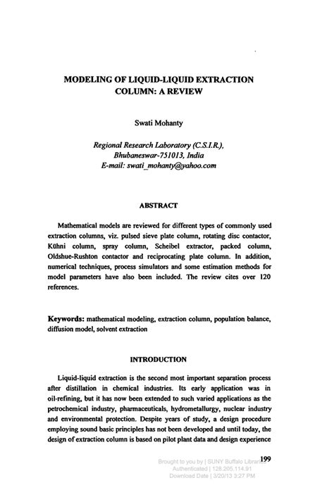Pdf Modeling Of Liquid Liquid Extraction Column A Review
