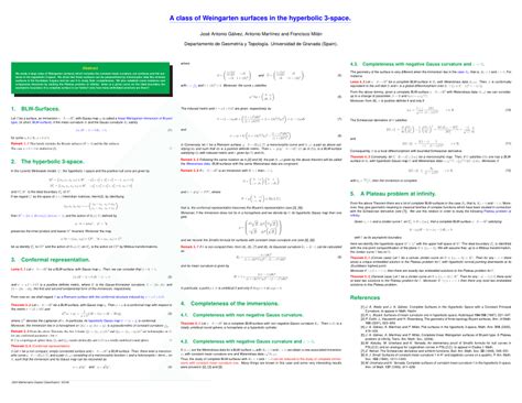 Pdf A Class Of Weingarten Surfaces In The Hyperbolic 3 Space