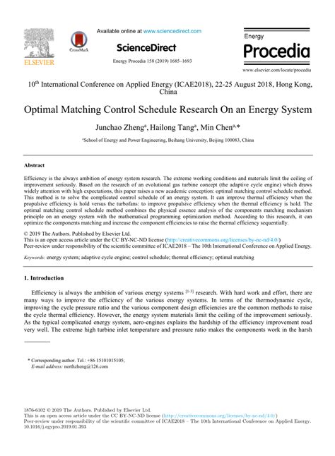 PDF Optimal Matching Control Schedule Research On An Energy System