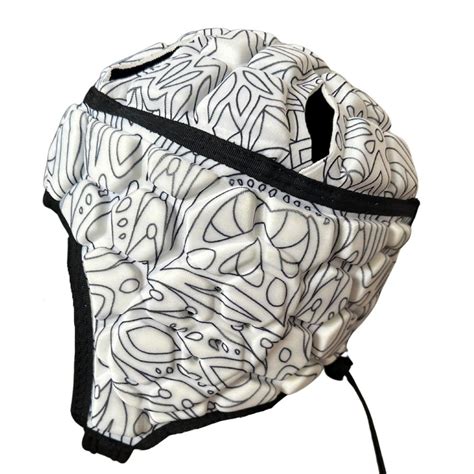 White And Black Tribal Rugby Scrum Cap With Black Border Collide Sport