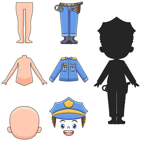 policía dibujos animados ilustración rompecabezas juego conjunto