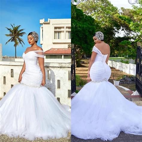 Vestidos De Novia De Sirena De Talla Grande Sexy Africano Un Hombro