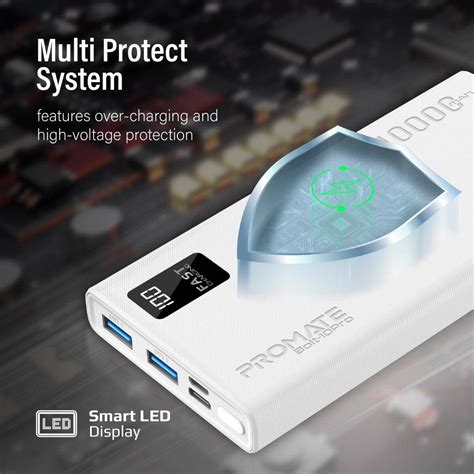 Promate Bolt 10 Pro Compact Smart Charging Power Bank Dual Usb A And Usb