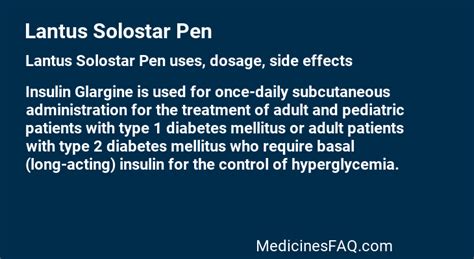Lantus Solostar Pen Uses Dosage Side Effects Food Interaction FAQ