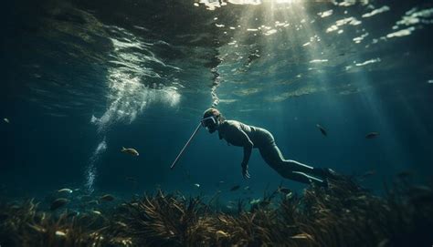 Premium Ai Image Spearfishing Underwater Premium Ai Image Spearfishing Underwater