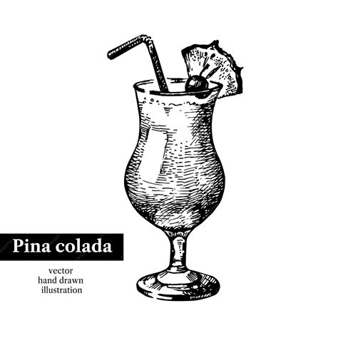 Boceto Dibujado A Mano Cóctel Piña Colada Vintage Objeto Aislado