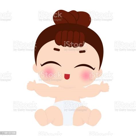 귀여운 미소 어린 소녀 기저귀에 앉아 인형 장난감 아기 롤 인형 아기 유아 어린이 아기 벡터 일러스트레이션 공주에 대한 스톡